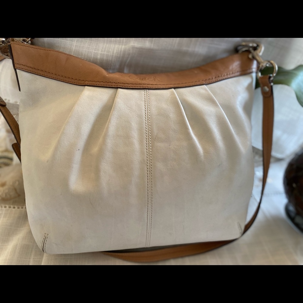 Coach Cream Color With Tan Leather Trim Bag - Gem